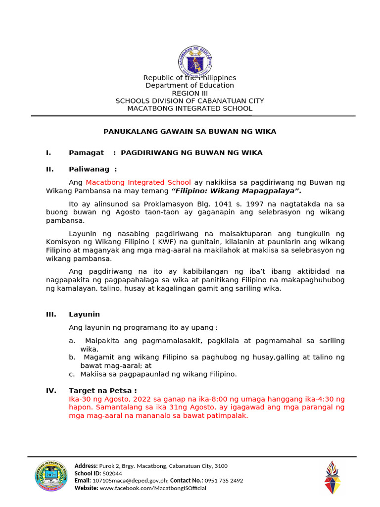 Activity Proposal Buwan ng Wika | PDF