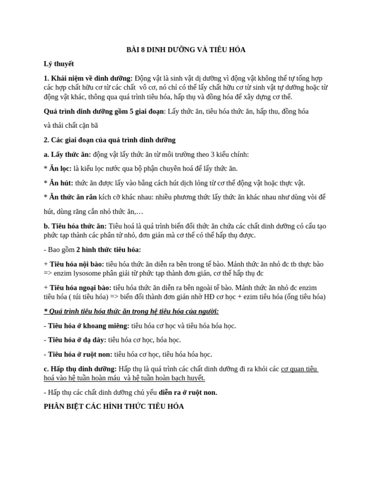 Bài 8 Dinh Dư NG Và Tiêu Hóa | PDF