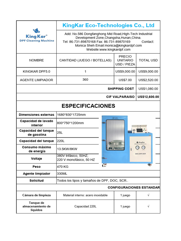 Cif Valparaiso-Kingkar Dpf5.0 Quotation | PDF