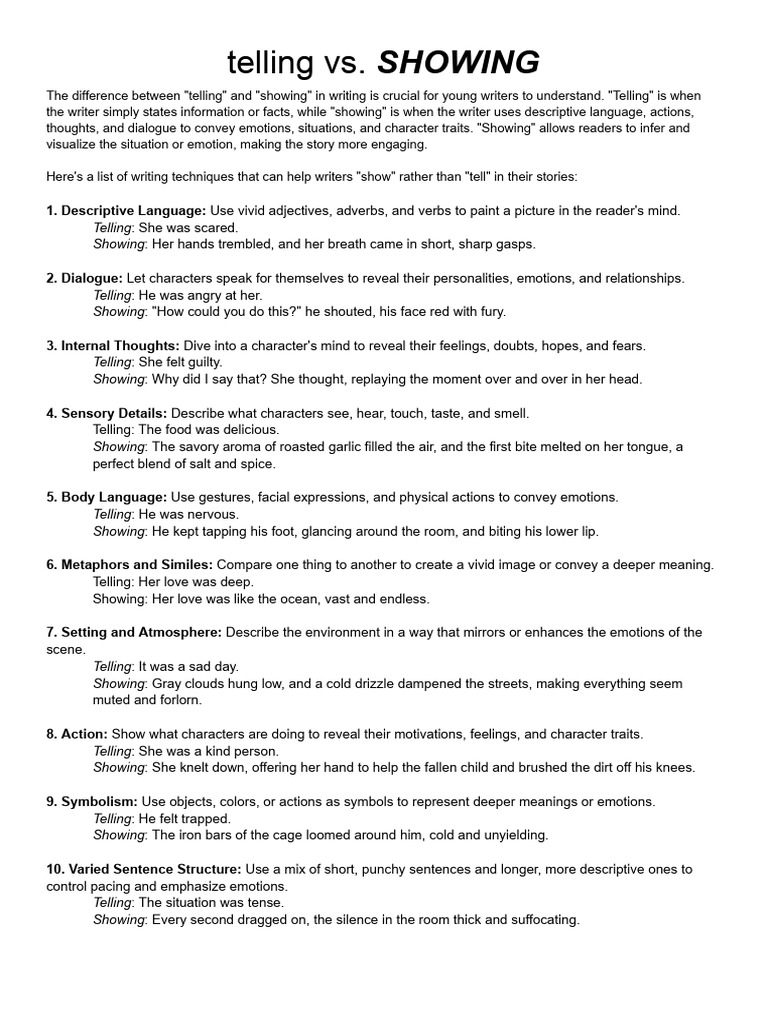 telling vs. SHOWING | PDF | Emotions | Mind