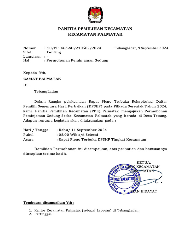 Surat Peminjaman Gedung | PDF