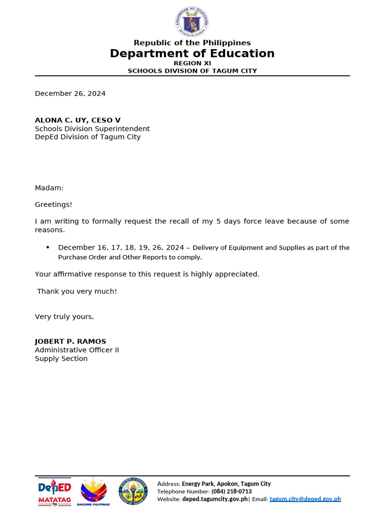 Letter for Recall | PDF | Public Administration | Government Related ...