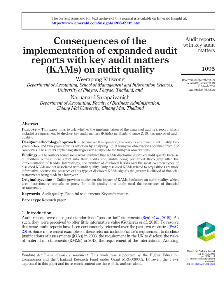 Consequencesofthe Implementation of Expandedaudit Reports With Key Audit Matters (KAMs ...