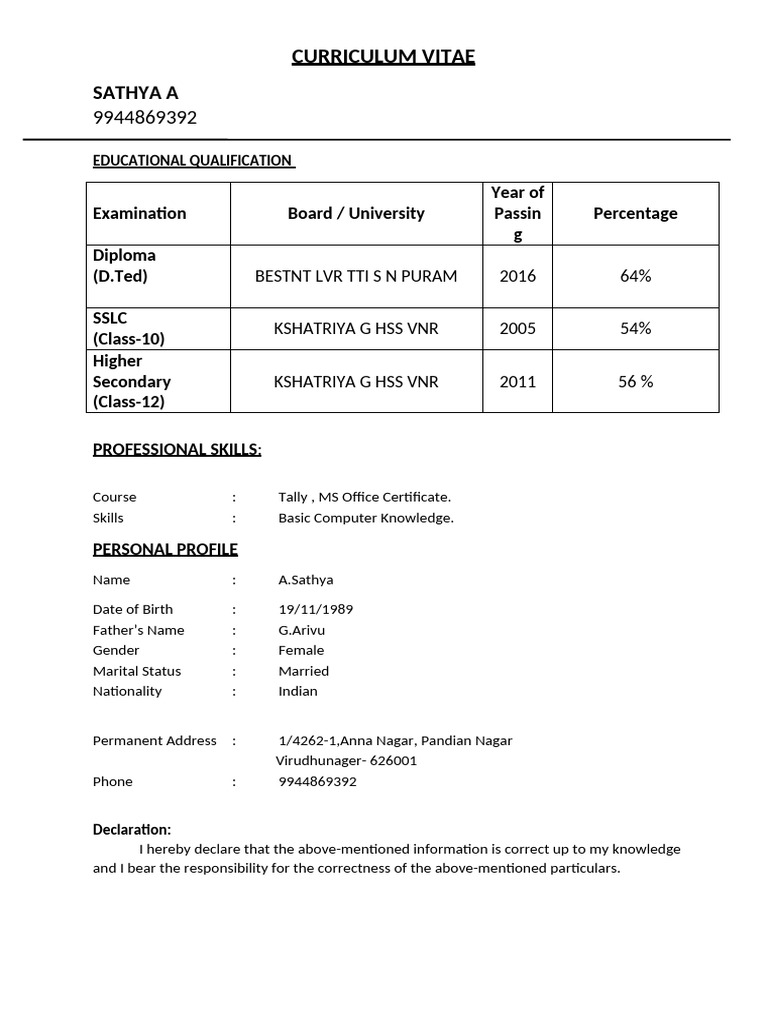 Biodata or Resume Format - 20 | PDF