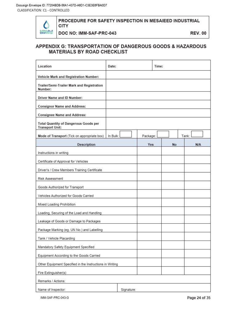 TDG SIte Inspection Form | PDF