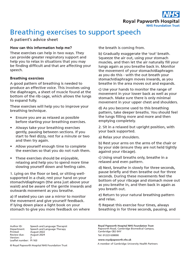 PI 163 Breathing Exercises to Support Speech A4 | PDF | Breathing | Lung