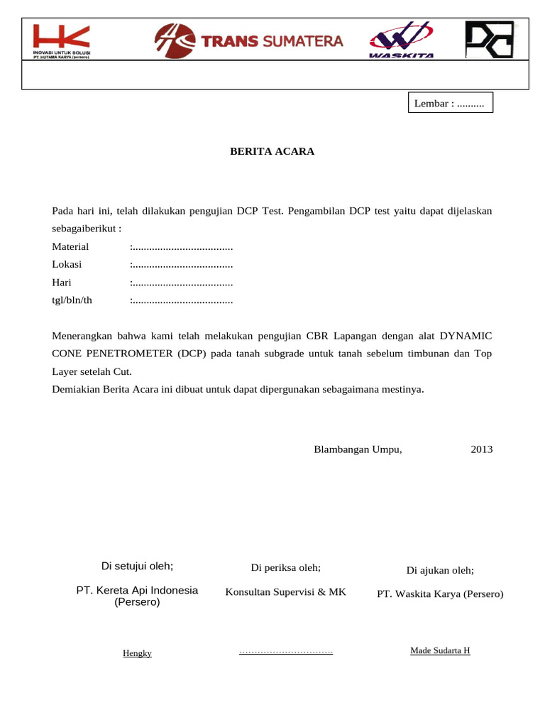 #.Berita Acara DCP & Sand Cone | PDF