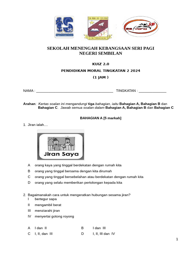 Kuiz 2 Pend Moral Ting 2 2024 | PDF