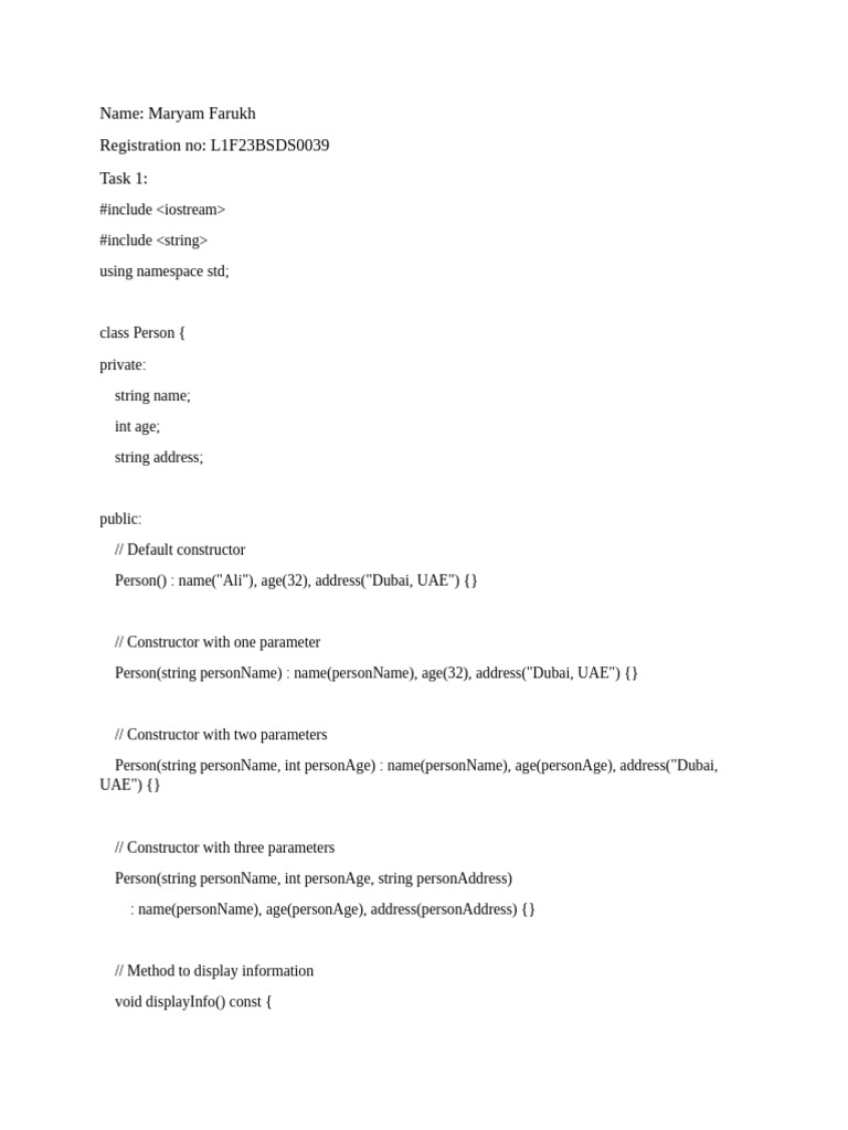 Oop lab 5 -l1f23bsds0039 | PDF | Constructor (Object Oriented Programming) | Programming