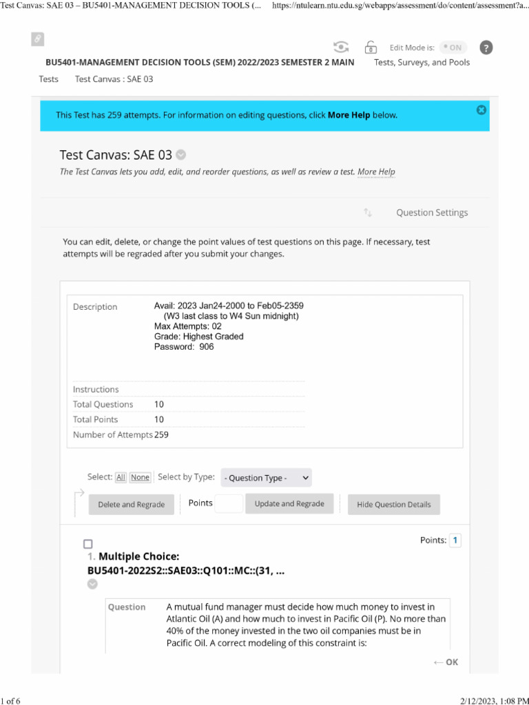 BU5401 2022S2 SAE 03 Answers 20230212 | PDF