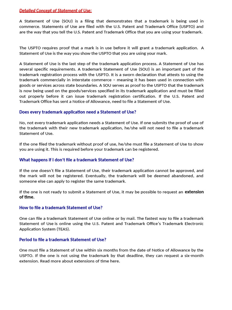 Notes on SOU | PDF | United States Patent And Trademark Office | Trademark
