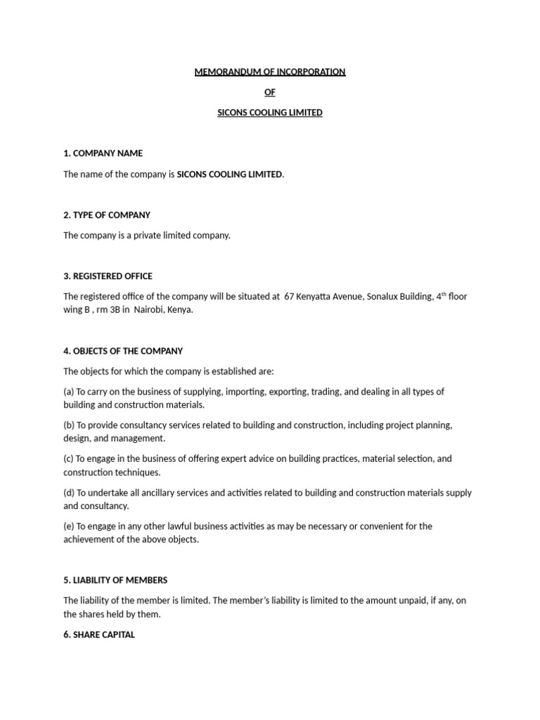 Memorandum of Incorporation | PDF | Companies | Articles Of Association