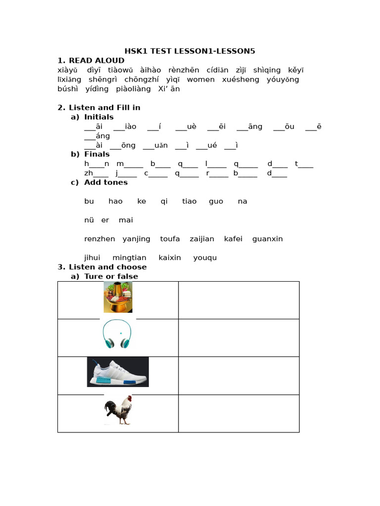 HSK1 TEST LESSON1-5 | PDF