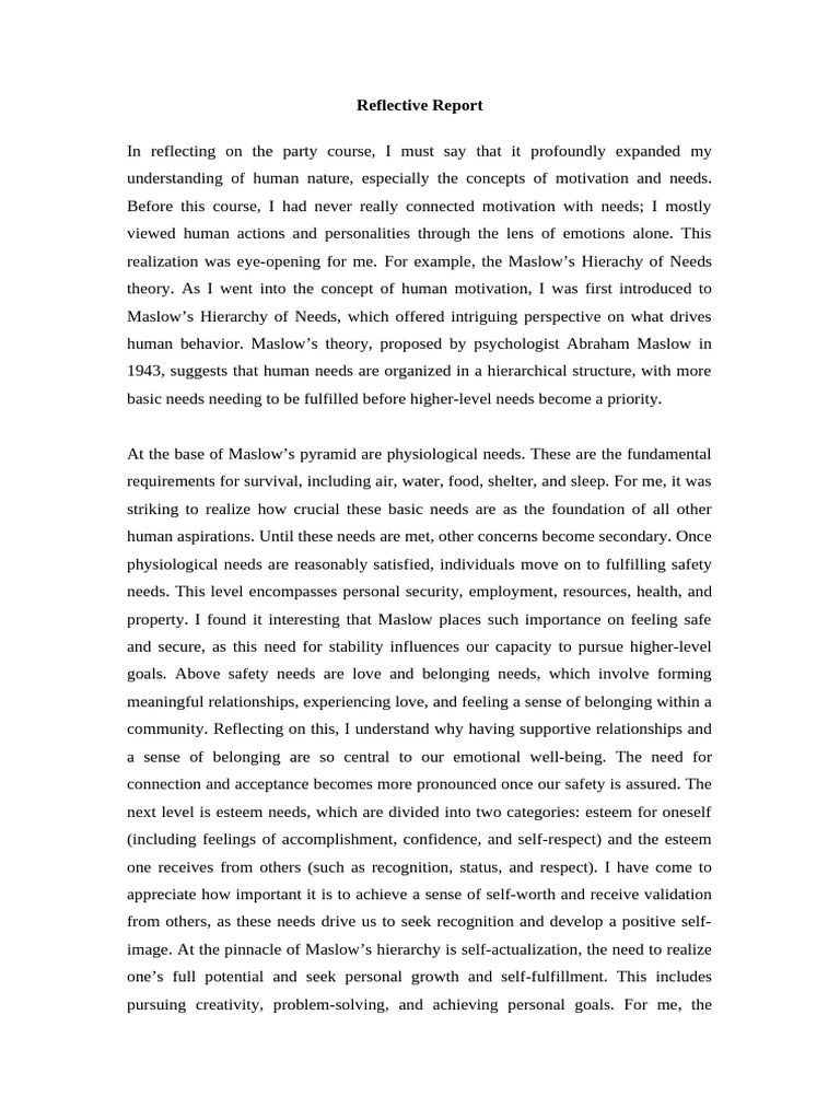 Consumer Behavior Reflective Report | PDF | Self Actualization | Motivation