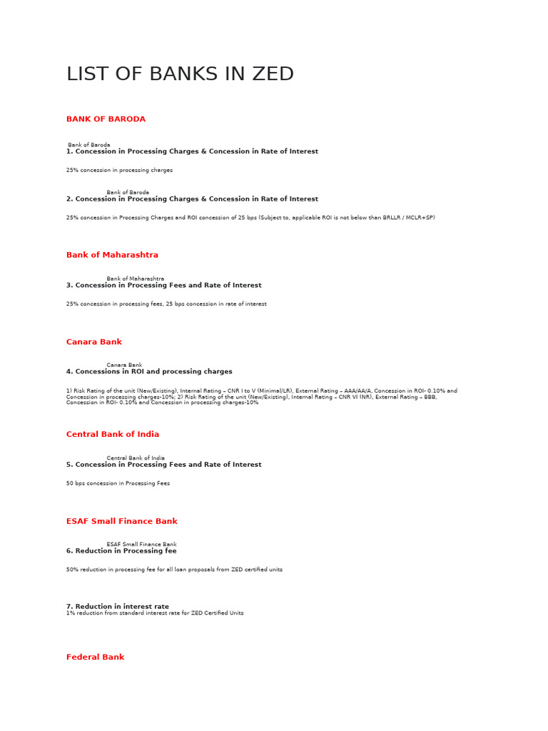 LIST OF BANKS IN ZED | PDF | Banking | Financial Services