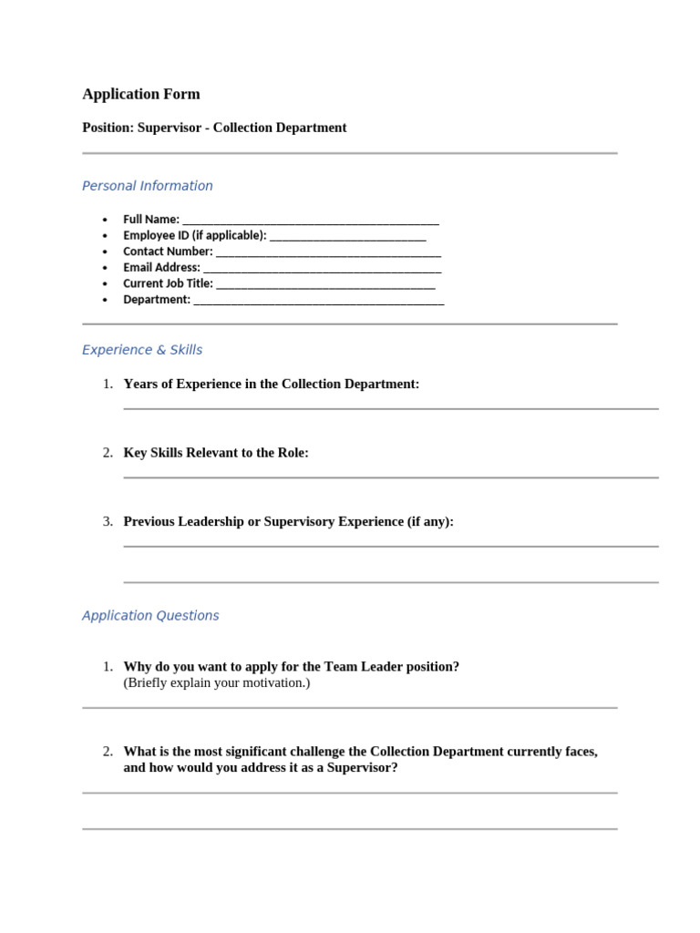 Application Form SUPERVISOR 1 | PDF