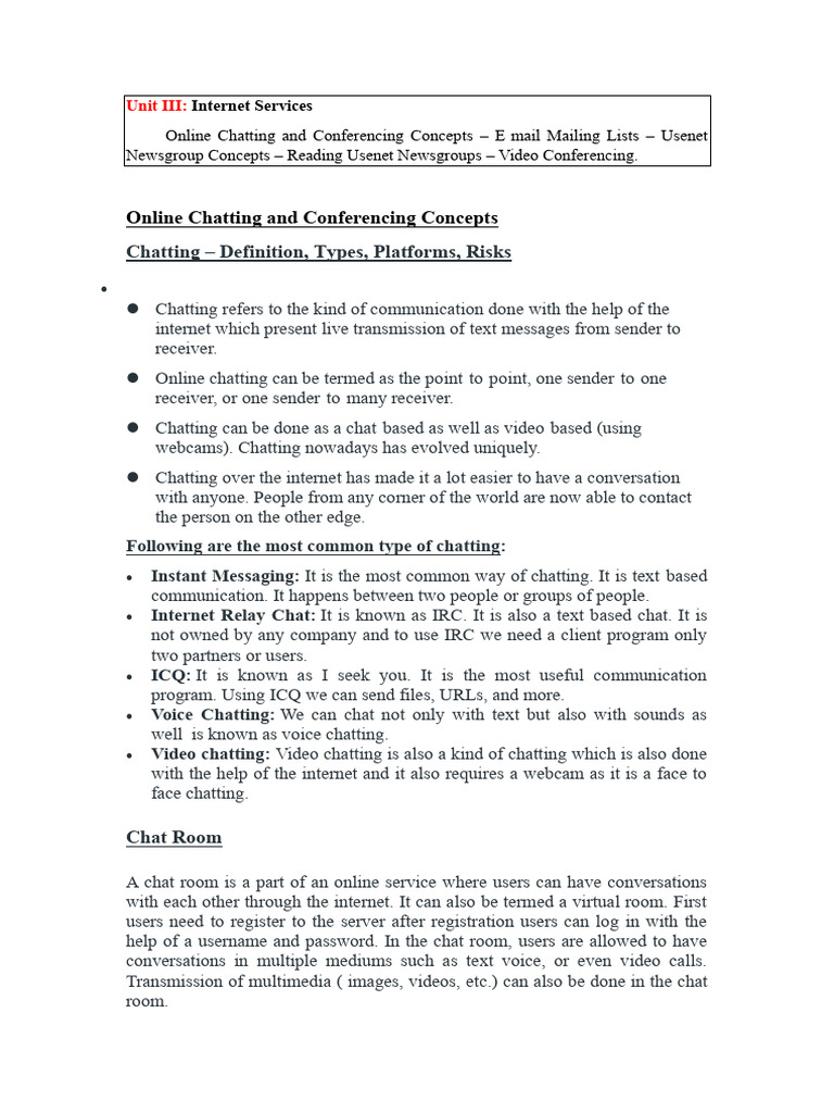 Internet and Its Application Unit 3 | PDF | Online Chat | Videotelephony