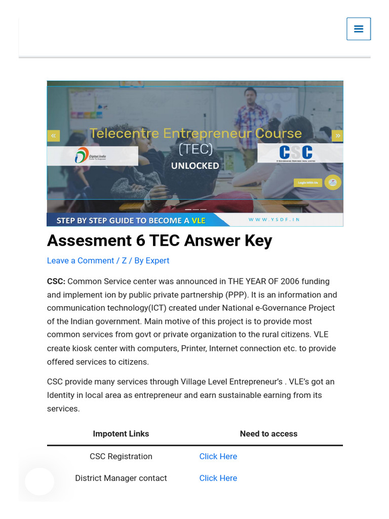 Assesment 6 TEC Answer key – Youth Skill Development Foundation | PDF