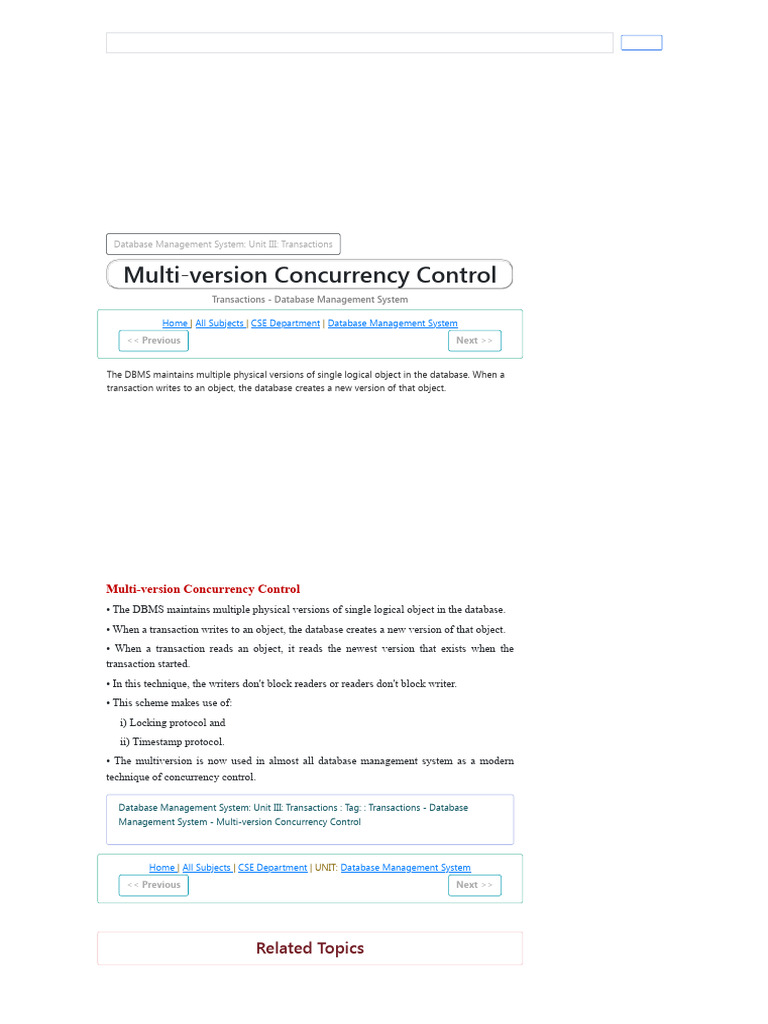 12. Multi-version Concurrency Control - Transactions - Database Management System | PDF ...