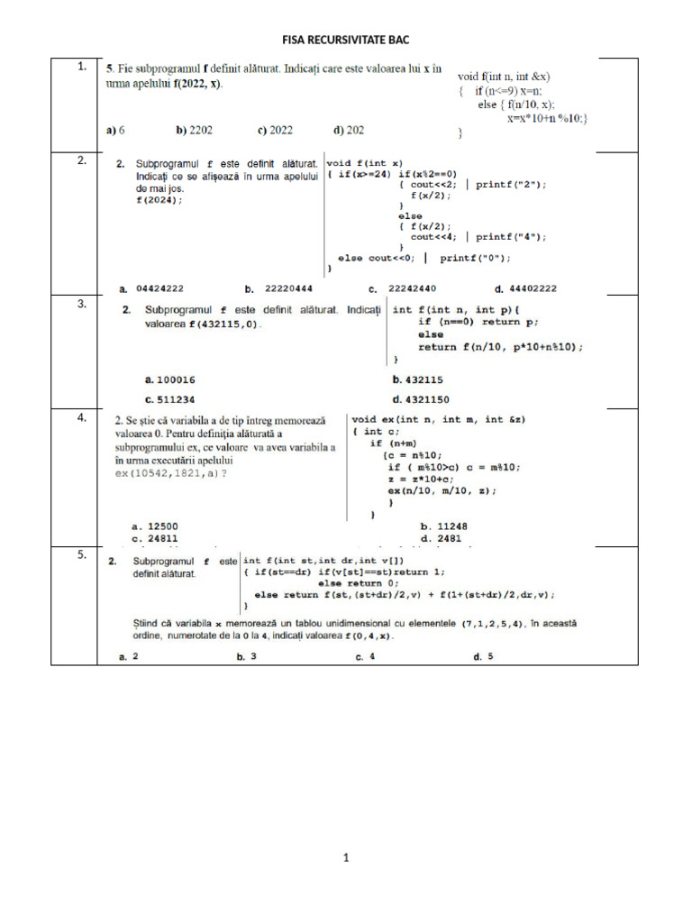 FISA RECURSIVITATE BAC_elevi | PDF