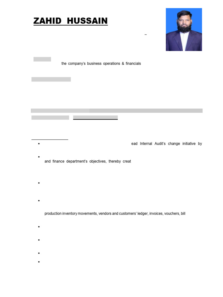 ZAhid Hussain CV | PDF | Audit | Inventory