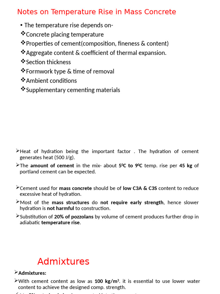 Temp rise in mass concrete | PDF