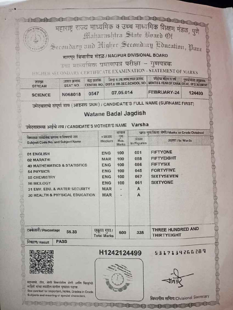 Badal 12th Marklist | PDF