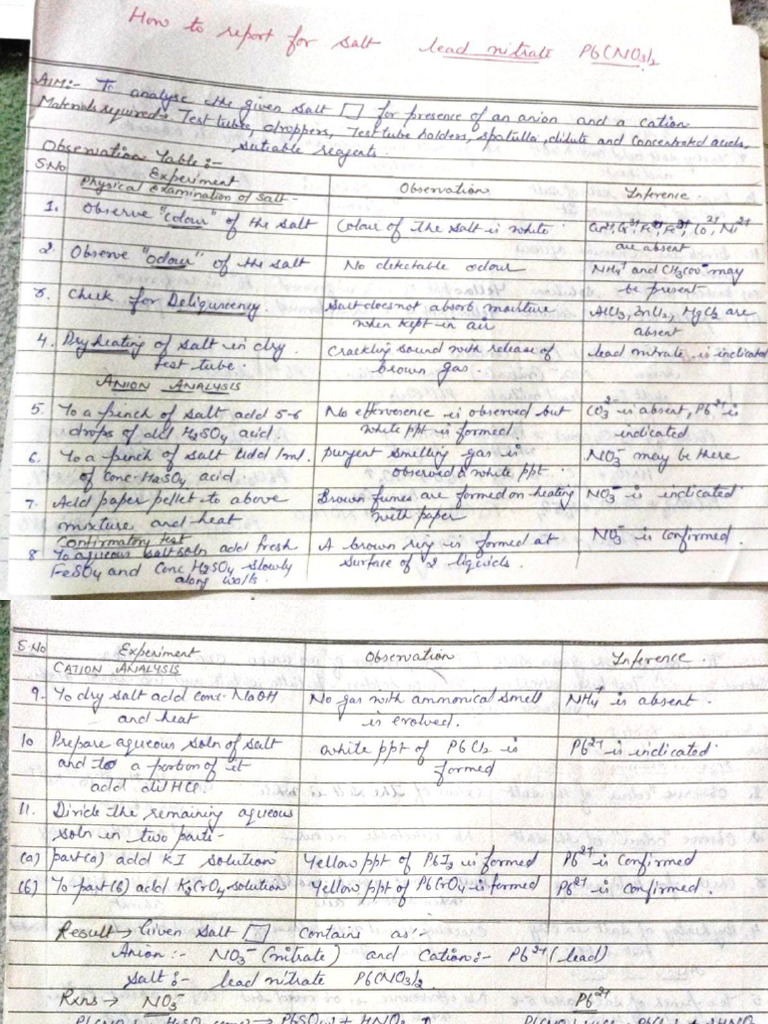 Salt Analysis - Salt 6 Lead Nitrate | PDF