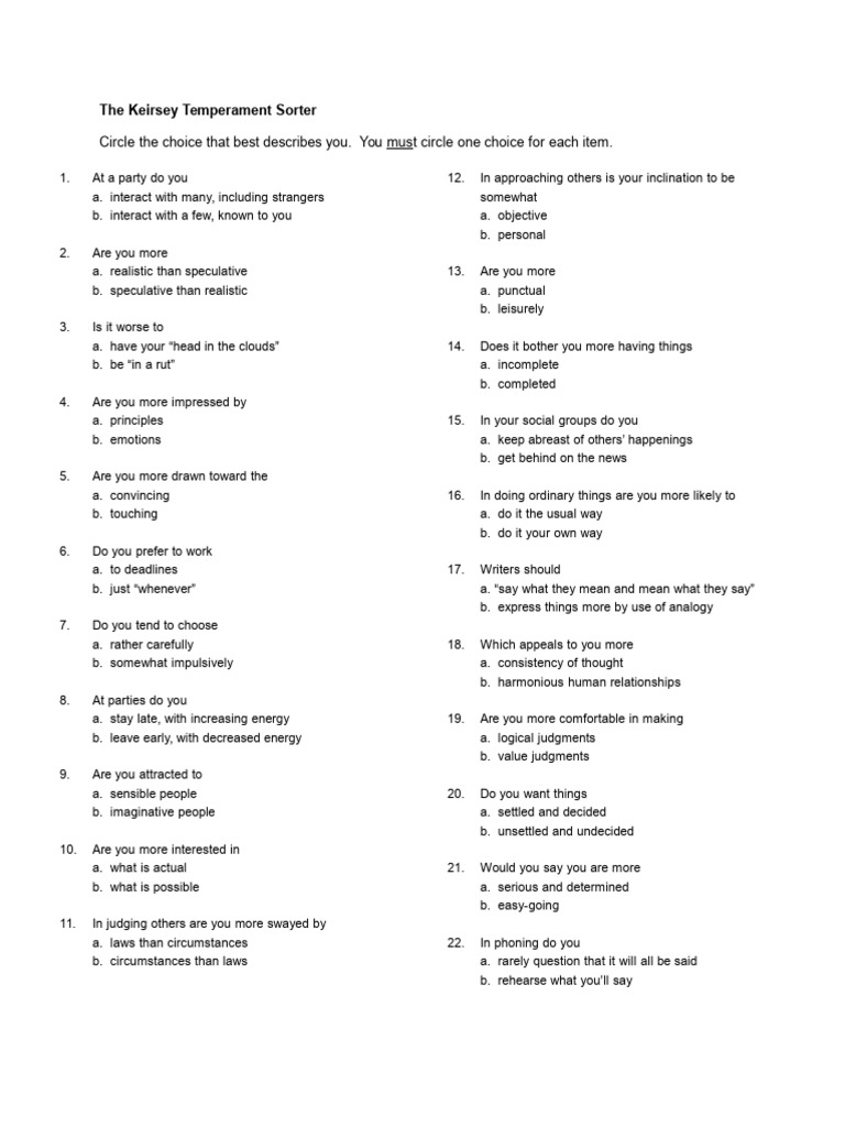MBTI Personality Test Instructions | PDF
