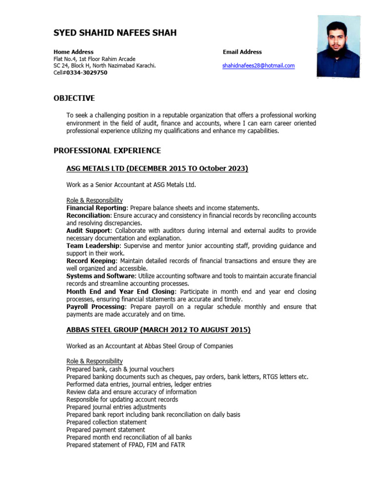 CV-SHAHID NAFEES-1 | PDF | Audit | Bookkeeping