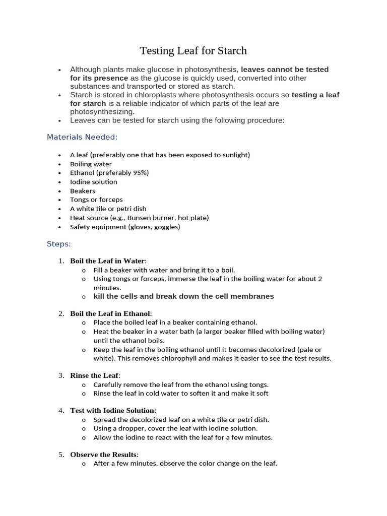 Testing Leaf For Starch | PDF