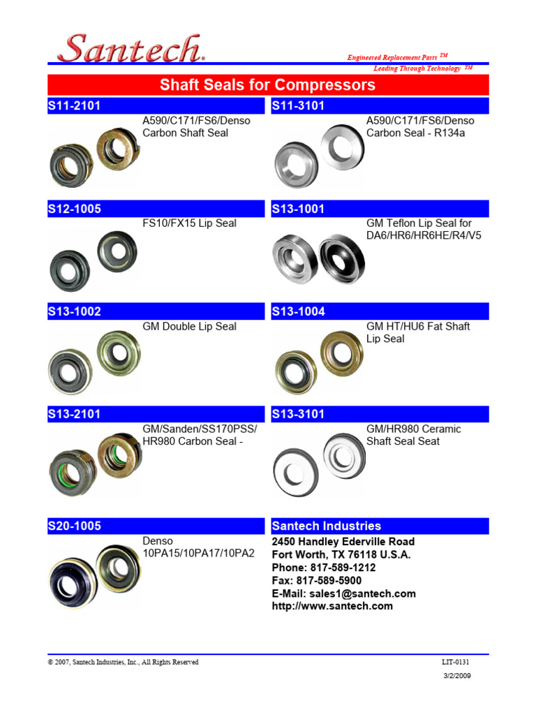 Compressor Shaft Seals Catalog | PDF