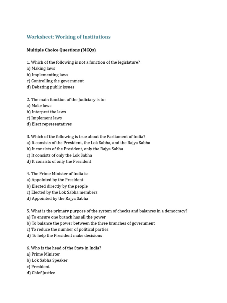 Working of Institutions | PDF | Government Of India | Government
