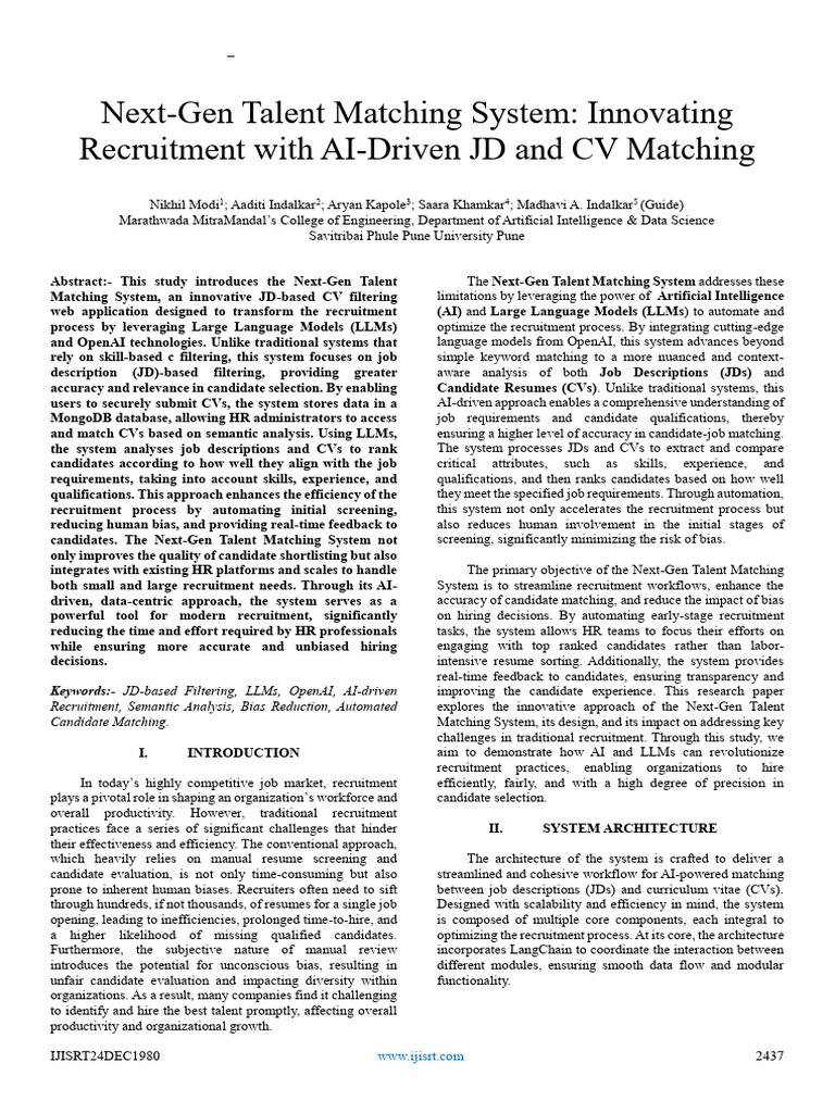 Next-Gen Talent Matching System: Innovating Recruitment With AI-Driven JD and CV Matching | PDF ...