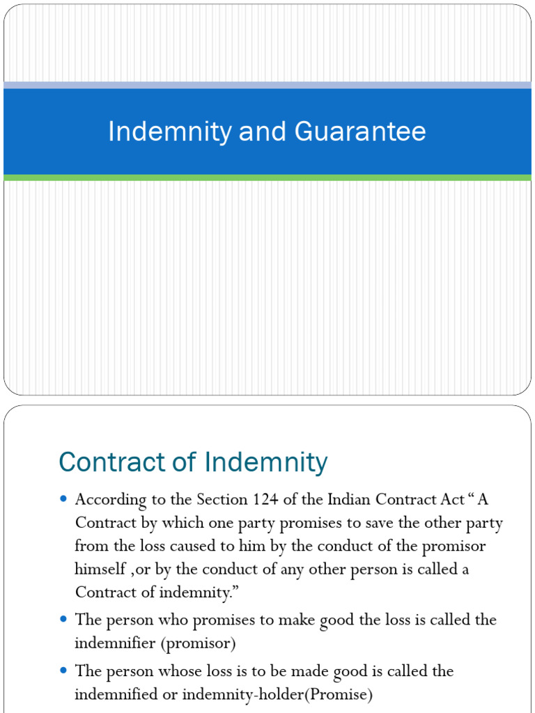 Indemnity and Guarantee | PDF | Guarantee | Indemnity