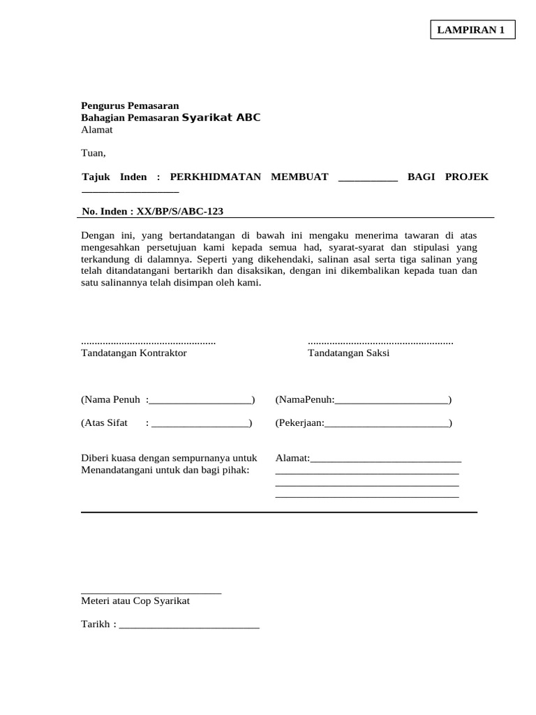 Surat Penerimaan Inden Lampiran 3 | PDF