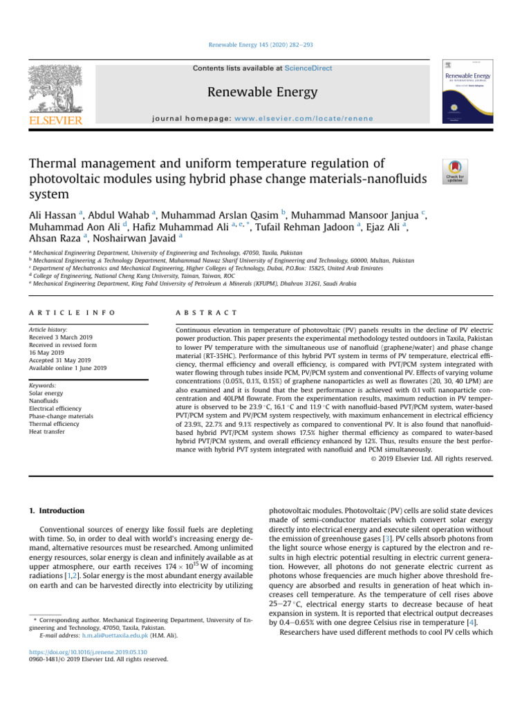 Thermal Management and Uniform Temperature Regulation of Photovoltaic Modules Using Hybrid Phase ...