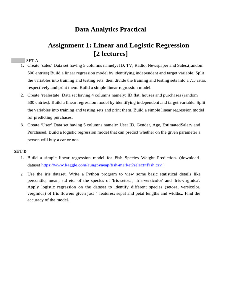 Tybsc Cs368 Data Analytics Labbook (1) (1) | PDF | Regression Analysis | Linear Regression