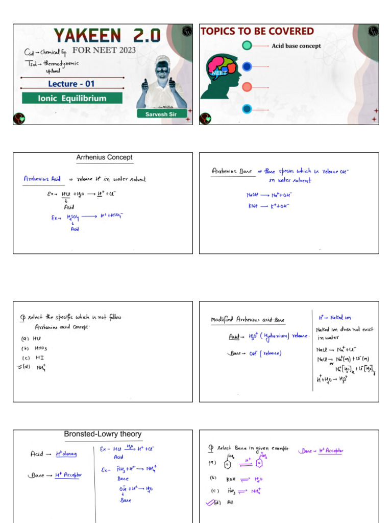 White Background Ionic Equilibrium 01 Classnotes (Yakeen 2.0 2023 PW ...