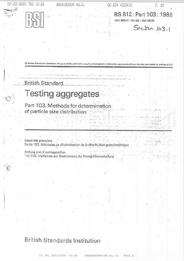 BS 812 Part 103 1985 - Methods For Determination of Particle Size Distribution | PDF