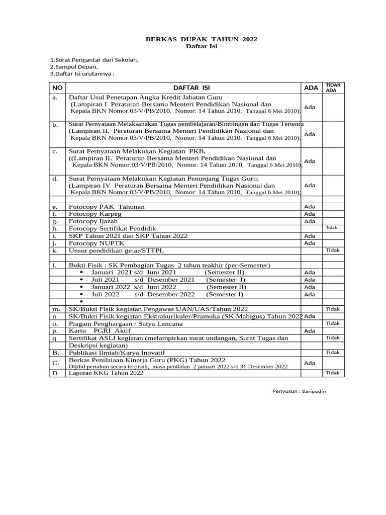Lampiran Dupak Saripudin | PDF