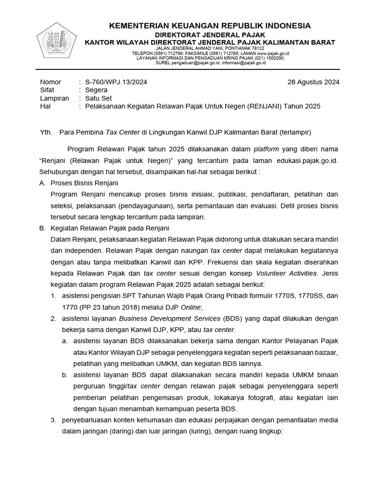 Pelaksanaan Relawan Pajak 2025 | PDF