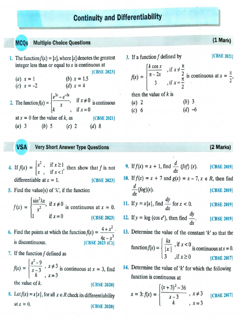ASSIGNMENT NO 8 (CONTINUITY & DIFFERENTIABILITY)(06-01-25) | PDF | Function (Mathematics) | Analysis