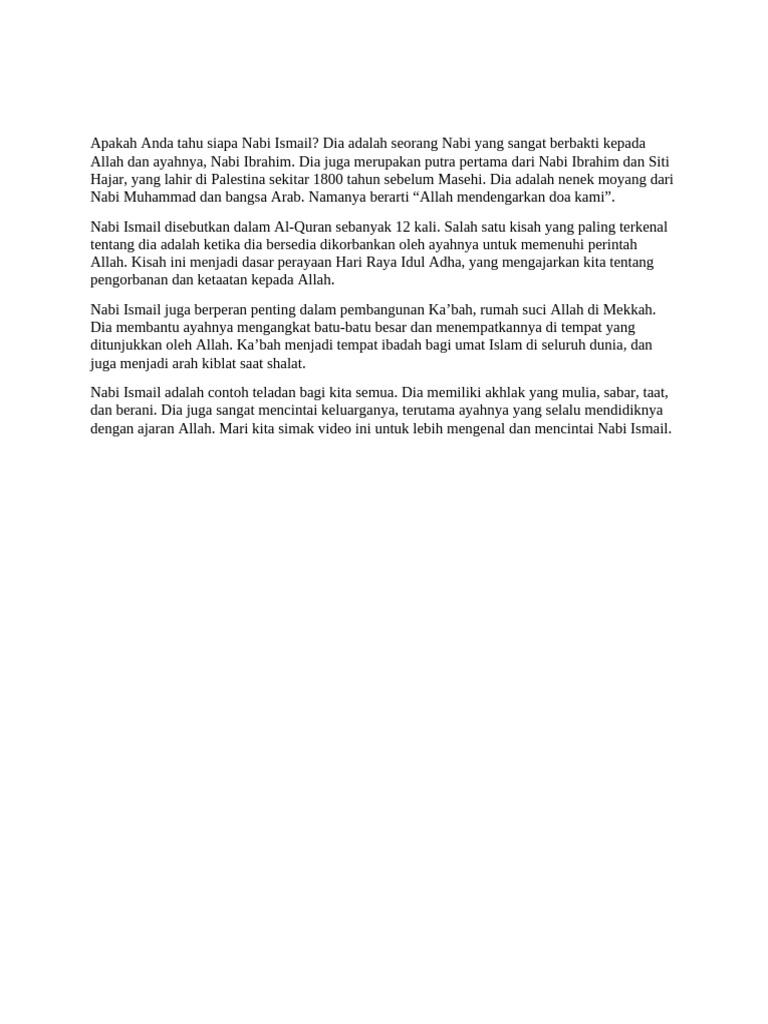 Nabi Ismail: Teladan Ketaatan dan Pengorbanan | PDF