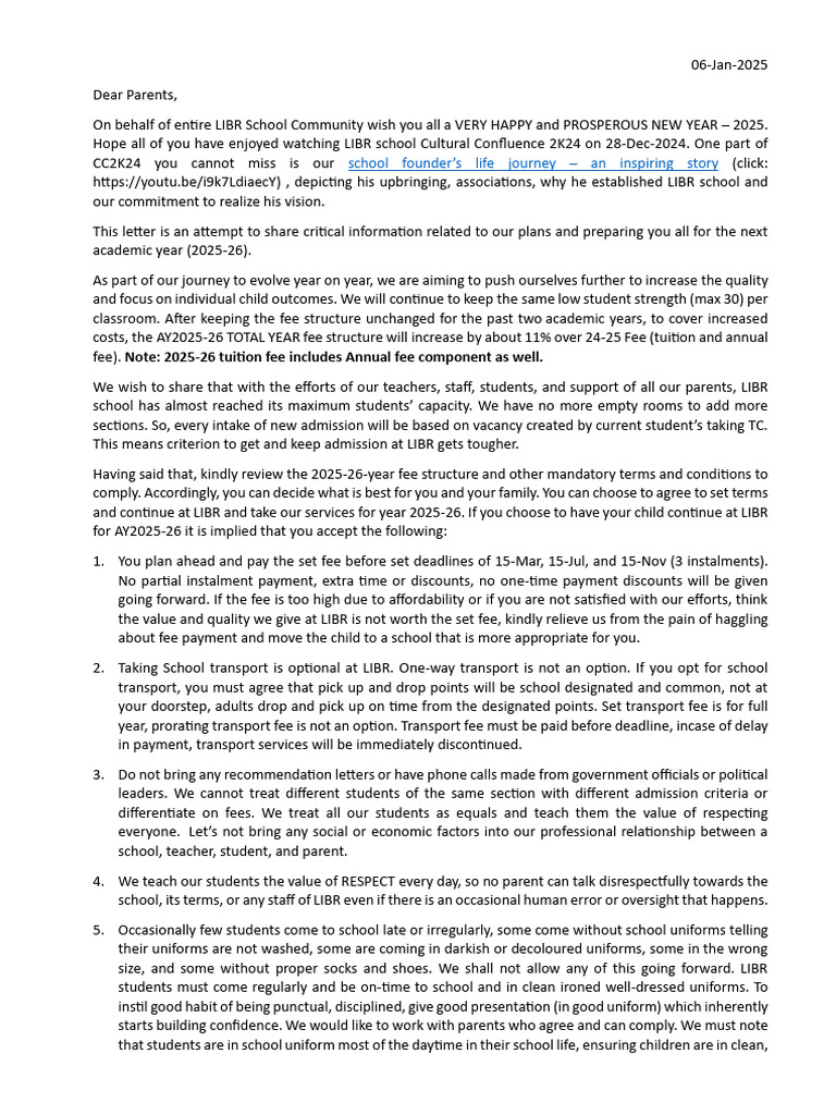 2025-26 Fee - Parent Letter-PA6 | PDF | Credit Card | Teachers