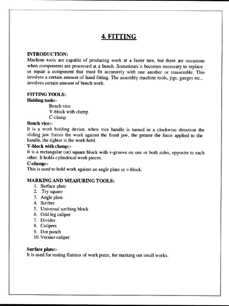 Civil Workshop Fitting Shop | PDF | Screw | Metalworking