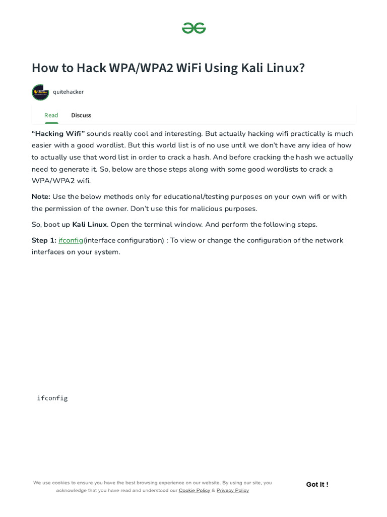 How To Hack WPA - WPA2 WiFi Using Kali Linux - GeeksforGeeks | PDF ...