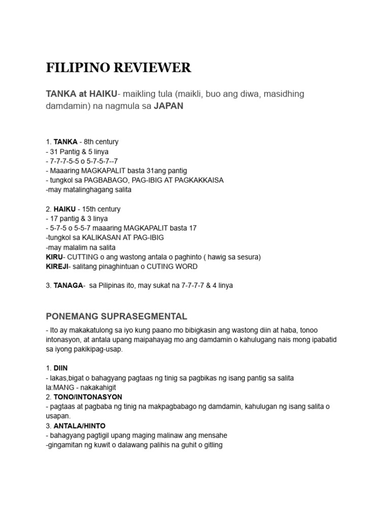 Filipino Reviewer | PDF