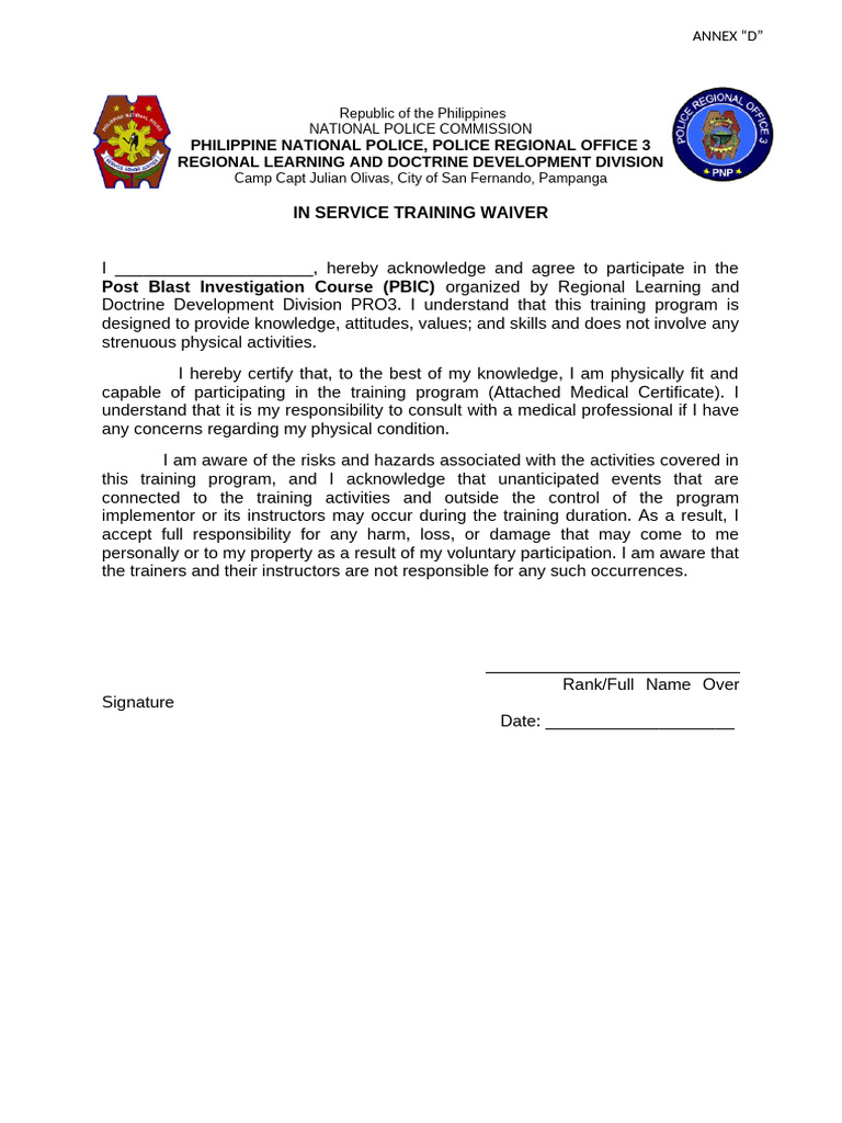 In-Service Training Waiver for PBIC | PDF