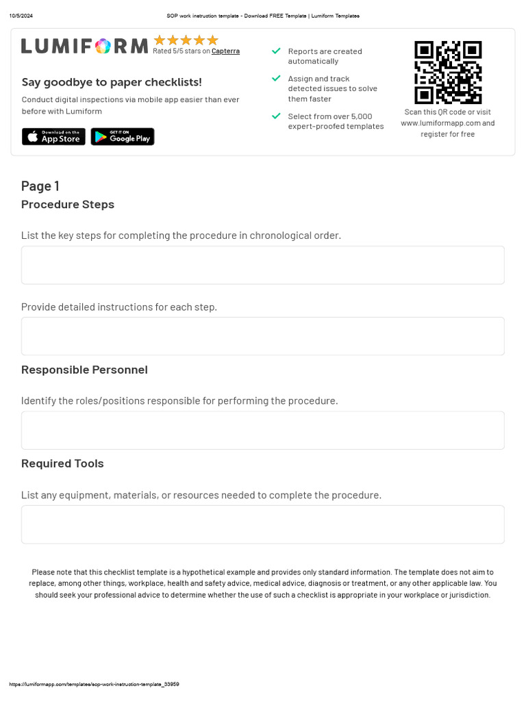 Sop Work Instruction Template - 33959 | PDF